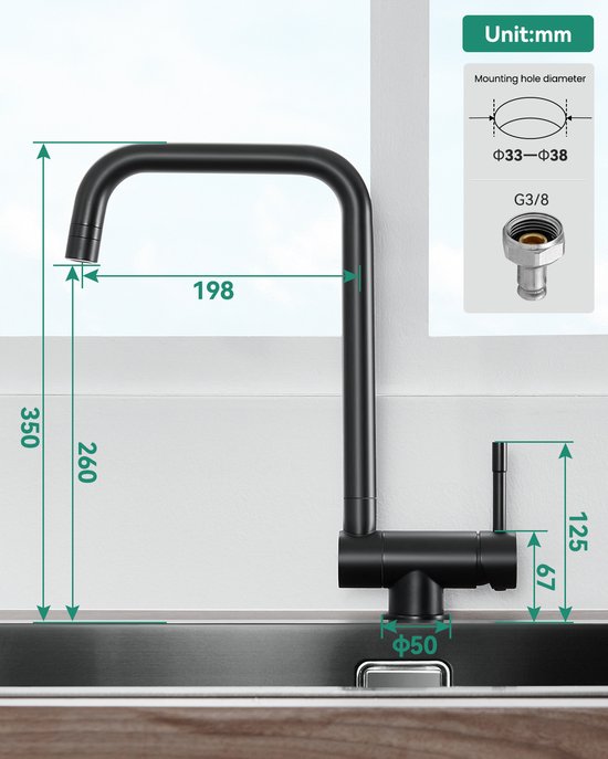 ANYCEE MAX Inklapbare Keukenkraan met 2 Uitlopen, Inklapbare Onder Venster 360°... | bol