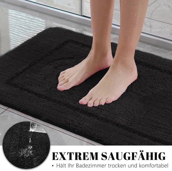 Zwarte Microvezel Badmat 60x90 cm - Antislip en Waterabsorberend | bol
