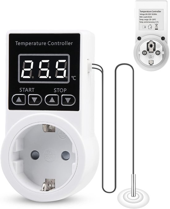 Crrynuo Thermostaat voor elektrische verwarming stop-contact plug-in - -20℃ tot 120℃ -... | bol