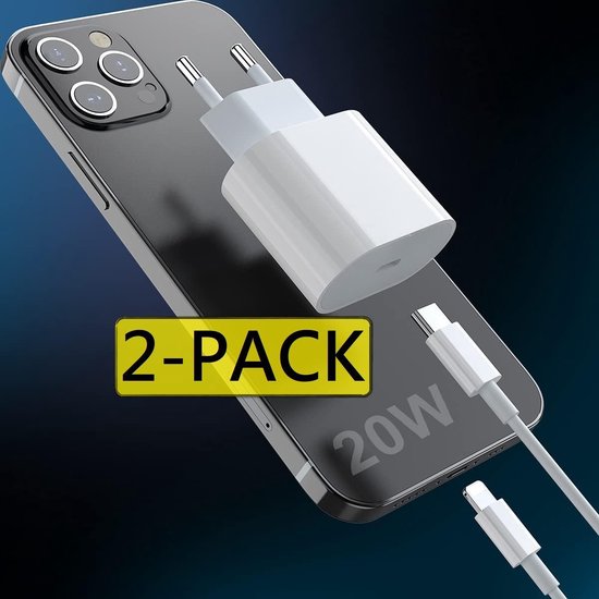 2x iPhone 12 oplaadstekker 20W USB-C Power oplader met kabel | 1 Meter ...