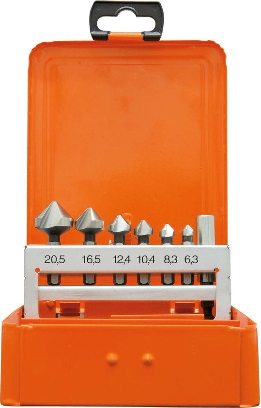 HSS-G Verzinkfrezenset 90°, 1/4"-bitopname, 7 delig, in kunststof cassette ''Projahn'' | bol