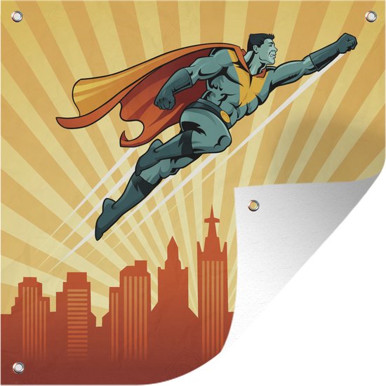 Tuindoek Kinderillustratie van vliegende superheld met cape - 100x100 ...