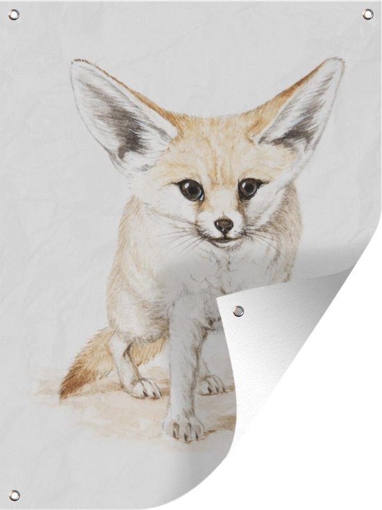 Tuinposter - Tuindoek - Tuinposters buiten - Een natuurgetrouwe tekening van de fennek... | bol.com