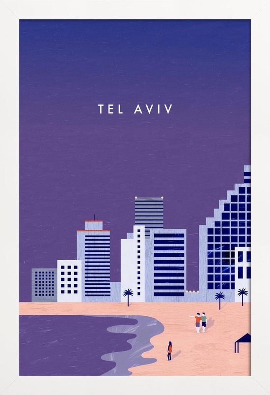 JUNIQE - Poster in houten lijst Tel Aviv - retro -30x45 /Paars | bol.com