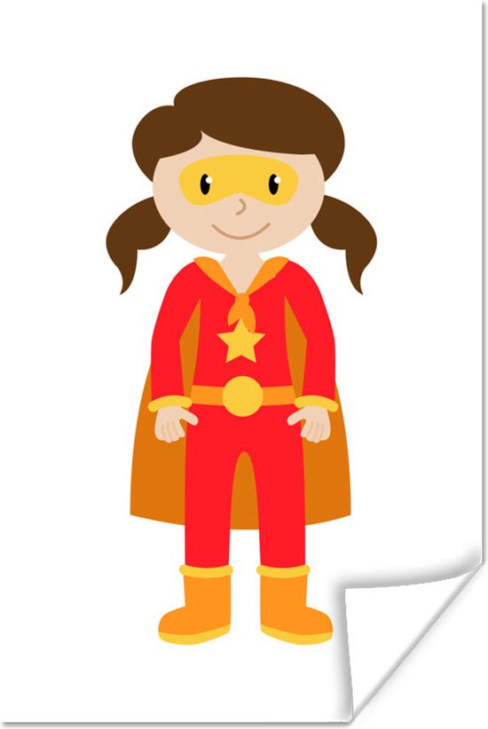 Poster tekening van een superheld met een rood kostuum en een ster ...