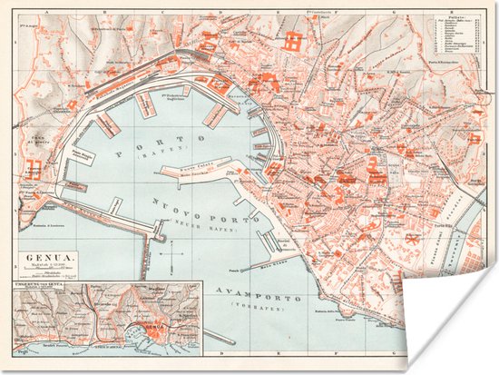 Illustration d'une carte de Gênes en Italie poster 40x30 cm - petit ...