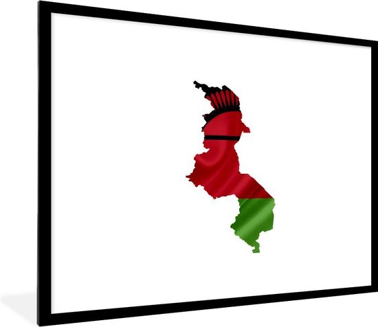 Fotolijst incl. Poster - tekening van de kaart van Malawi - 80x60 cm ...