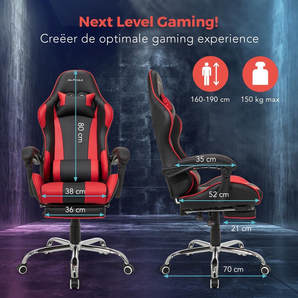 LifeGoods AlphaX Game Chair - Chaise de bureau de Gaming de Luxe ...
