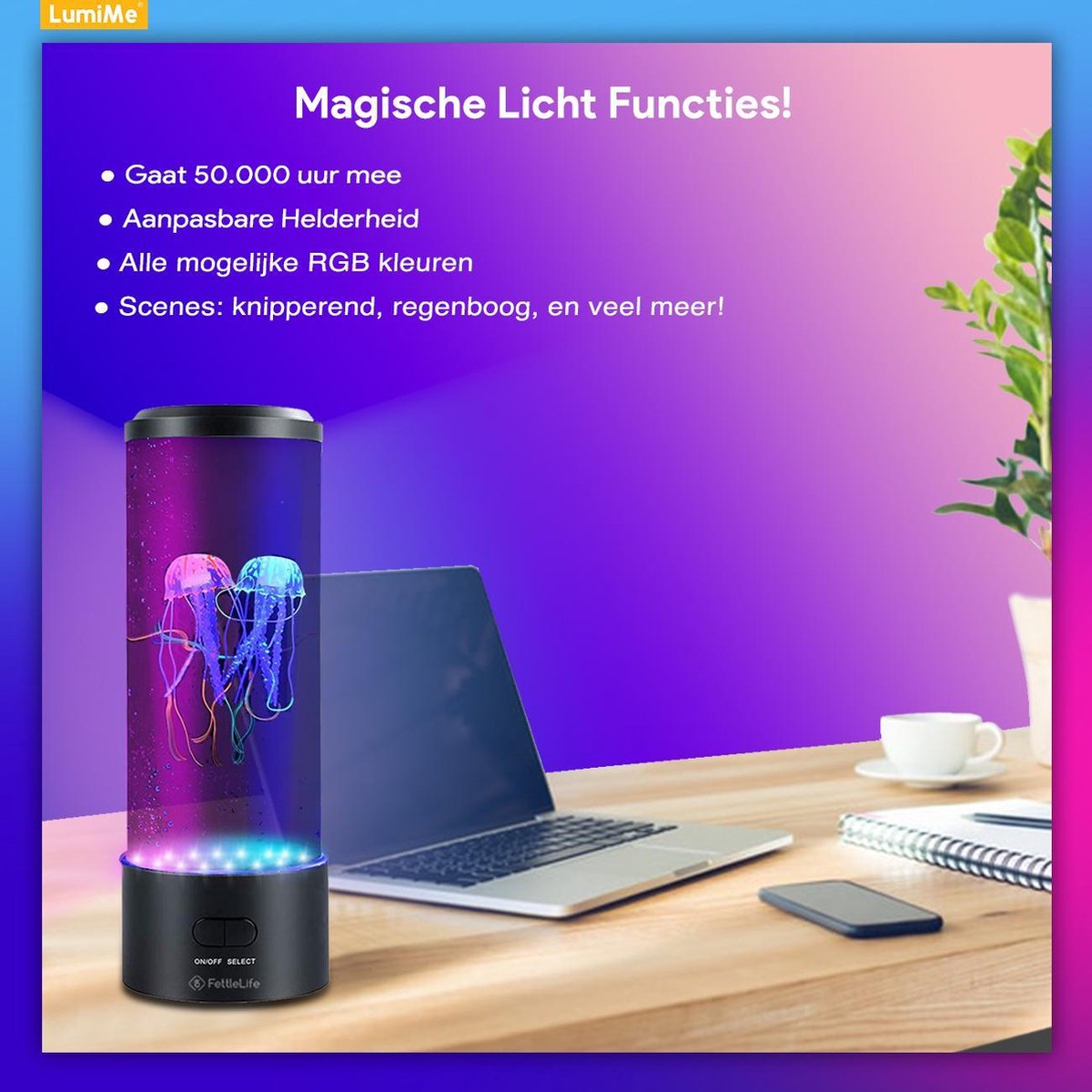 LumiMe® Jellyfish Nachtlamp – Lavalamp – LED Lamp met Kwallen ...