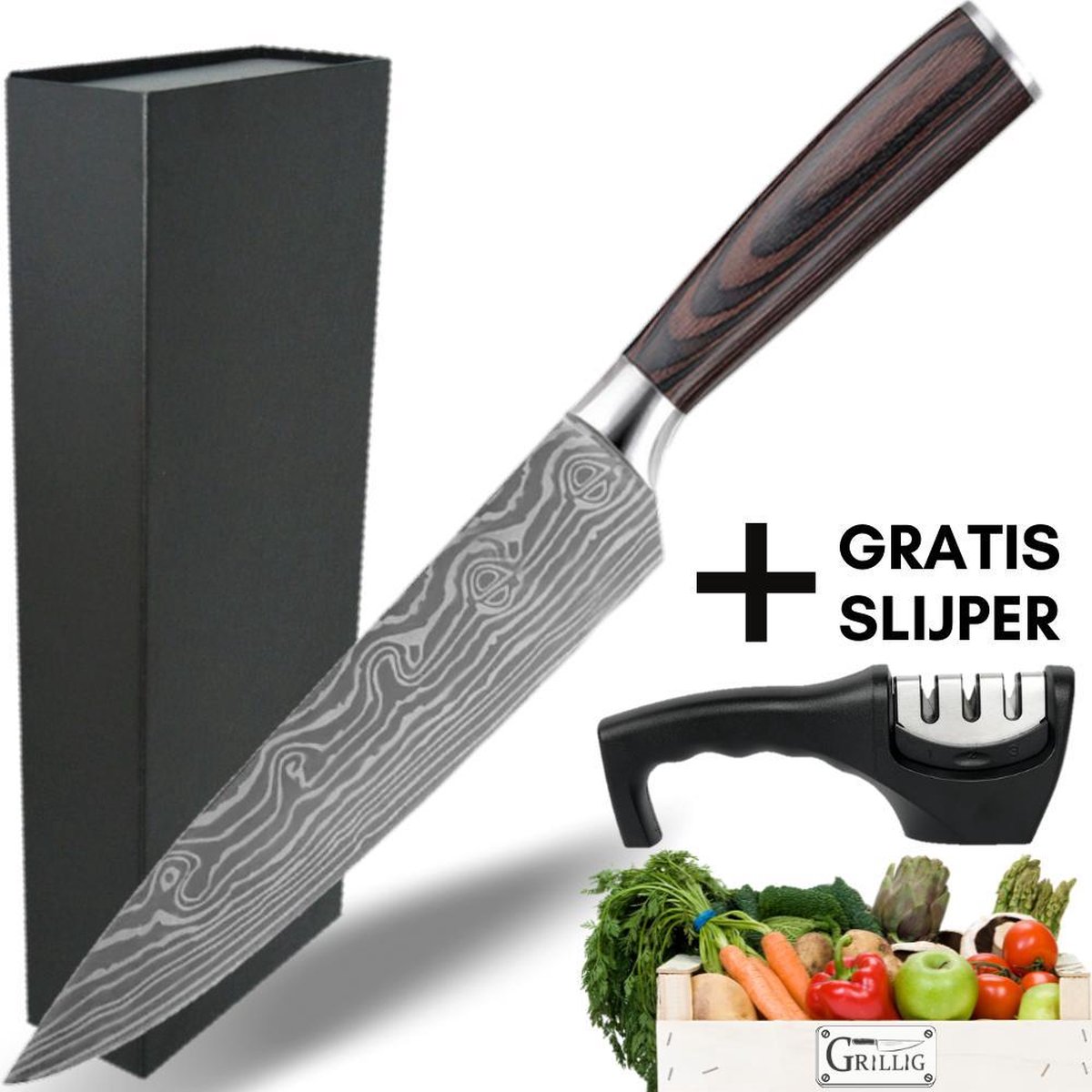 Grillig® - Professioneel koksmes met gratis Slijper - Universeel RVS ...