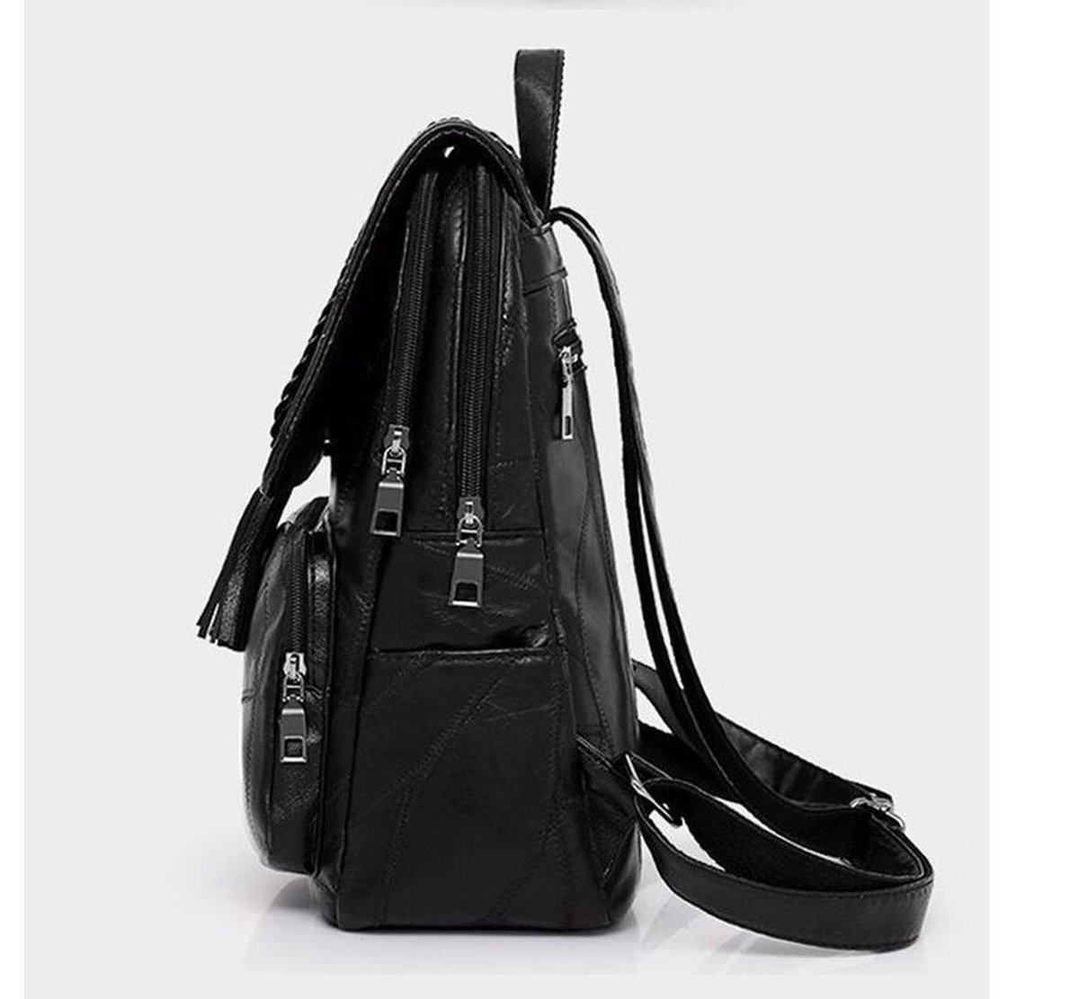 LaGloss Leatherlook Dames Rugtas Gevlochten + Rits - Luxe Schouder tas ...