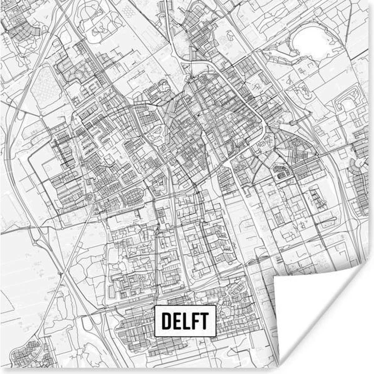 Poster Stadskaart Delft - 100x100 cm XXL - Plattegrond | bol.com