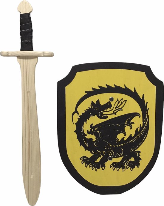 Épée de grand chemin en bois et bouclier dragon jaune enfant épée ...