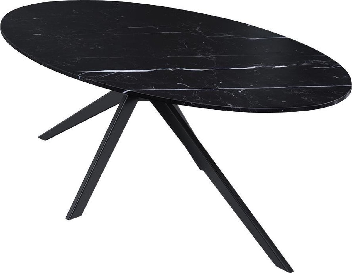 Table à manger en marbre ovale – Nero Marquina Zwart (base arc) - 160 x ...