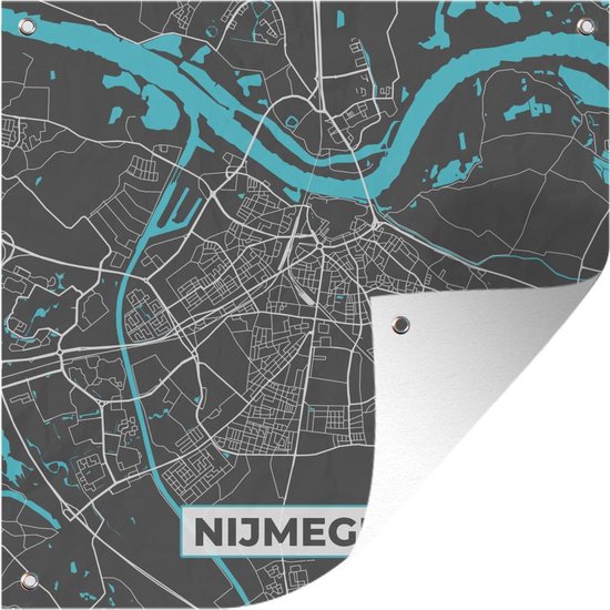 Tuin poster Plattegrond - Nijmegen - Grijs - Blauw - 200x200 cm ...