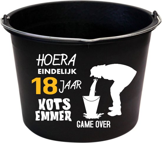 Kots emmer -hoera verjaardag - 18 jaar - jongen - meisje - 12 liter | bol