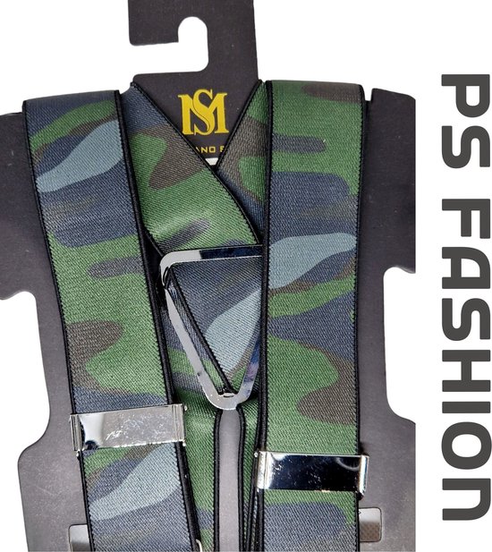 4-point suspenders 'Striped' with wide extra strong sturdy clips Army ...