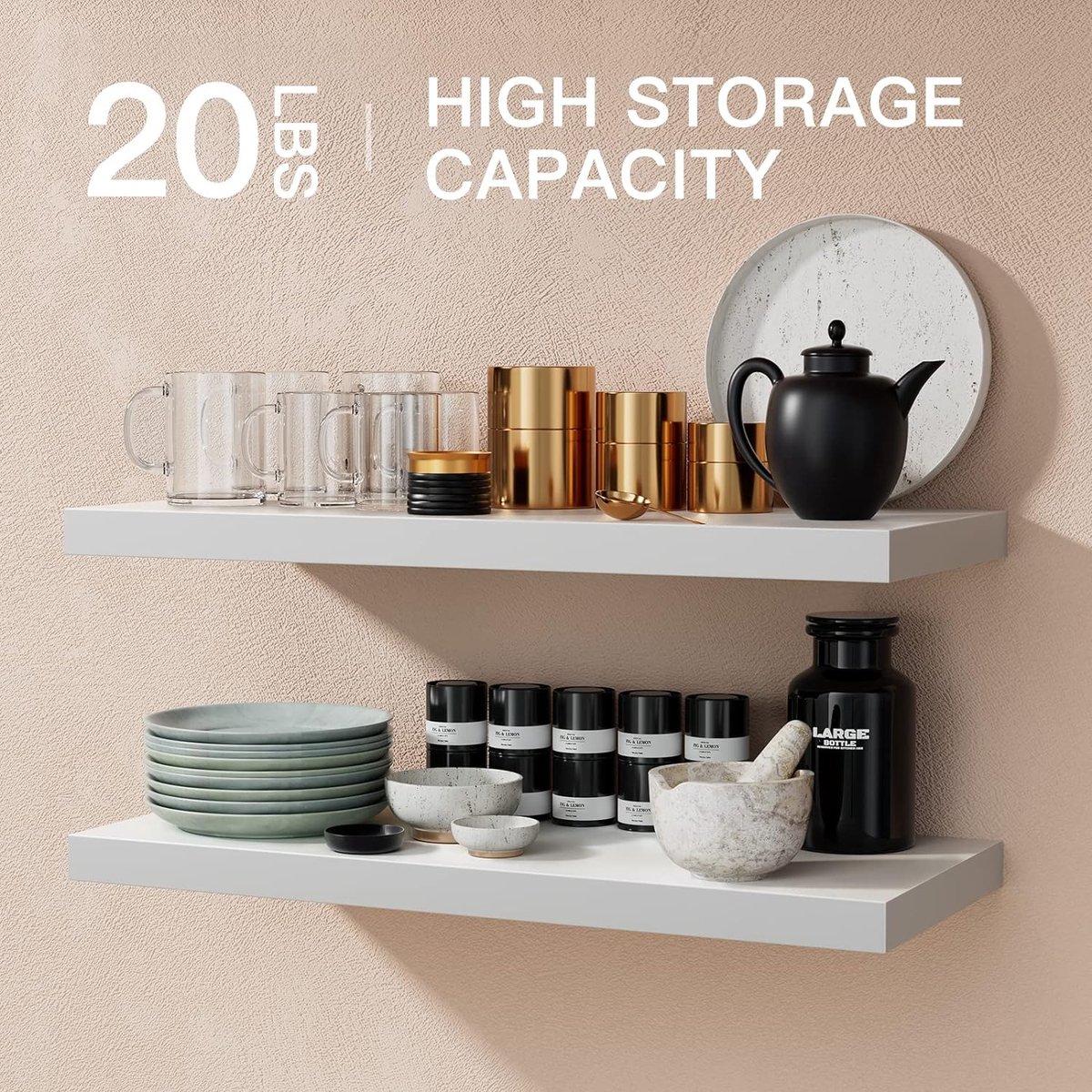 Zwevende planken, witte planken met lengte 60 cm, set van 2 wandplanken ...