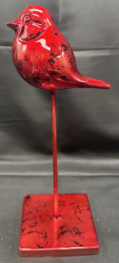 Decoratieve vogel op standaard - glanzend rood - metaal - hoogte 24 x 9 ...