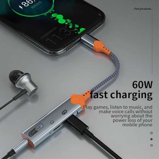 3in1 USB Type-C naar 3,5 mm/Dual USB C Oortelefoon Adapter PD60W 32Bit ...