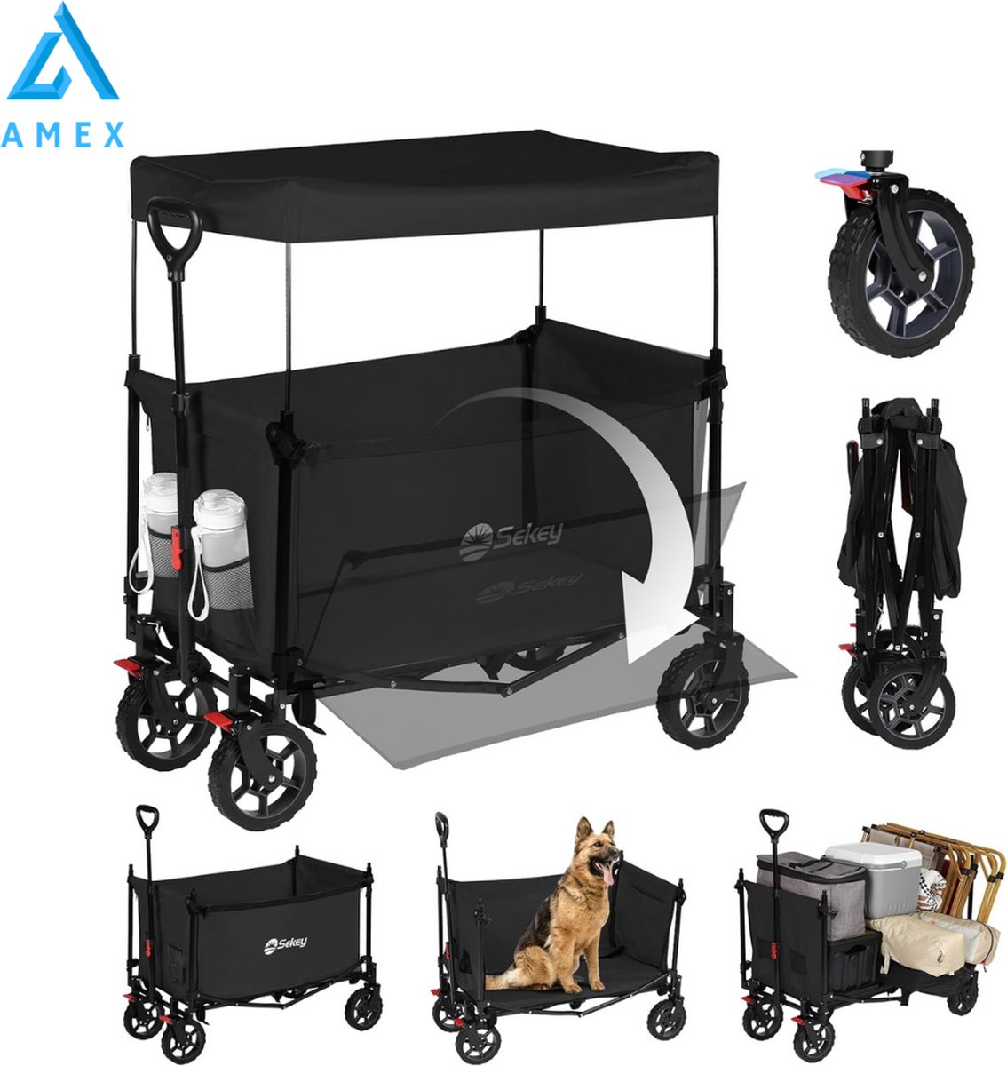 Amex Bolderkar Opvouwbaar Luchtbanden - Bolderwagen tot 150kg - Bolderkar met Dak &... | bol.com