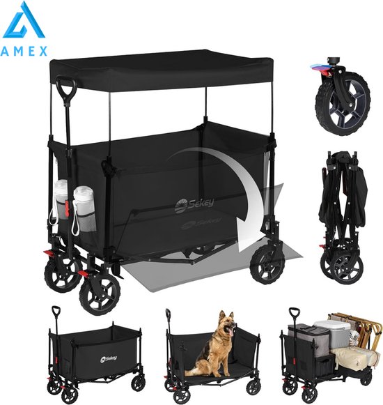 Amex Bolderkar Opvouwbaar Luchtbanden - Bolderwagen tot 150kg - Bolderkar met Dak &... | bol
