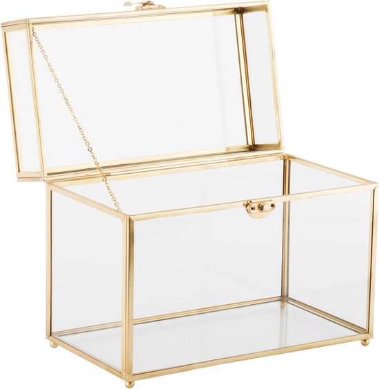 glazen kaartdoos voor bruiloft, groot, goud, rechthoekig geometrisch ...