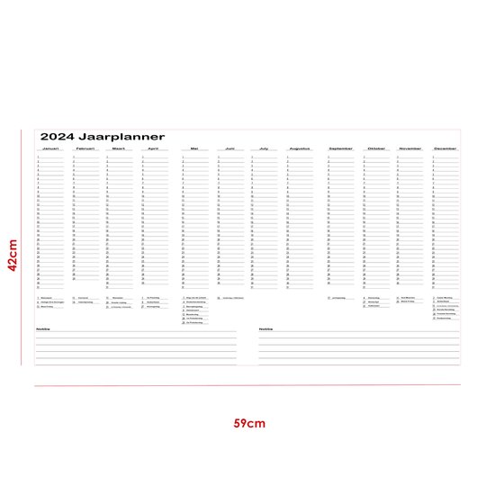 Jaarplanner 2024 - Zonder kleur - 59x42cm - A2 - inclusief feestdagen ...
