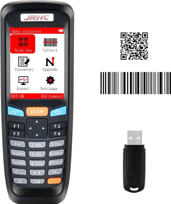 JRHC - Scanner de codes-barres d'inventaire 2D - Sans fil 2,4 GHz - LCD ...