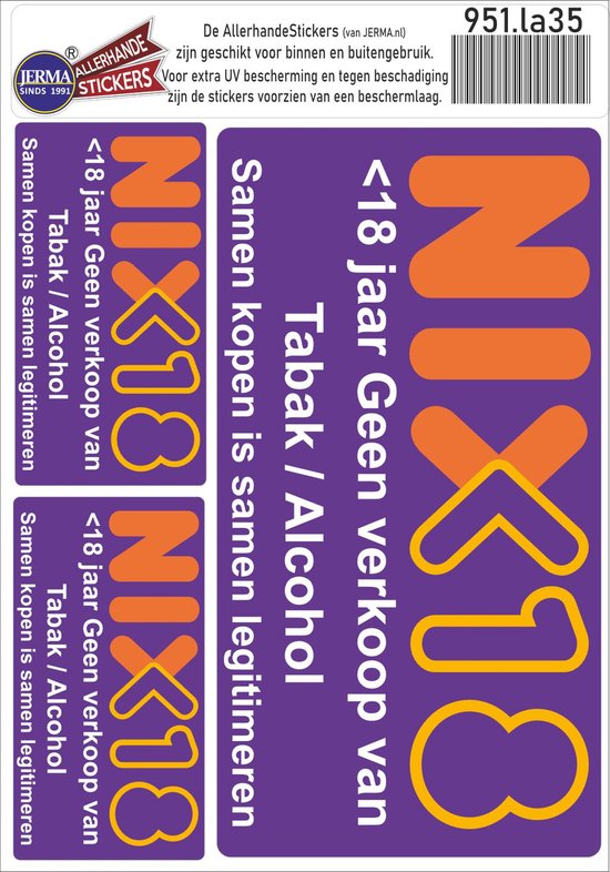 NIX 18 geen verkoop van alcohol en tabak stickers 3 stuks. | bol