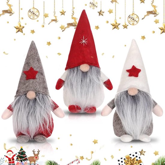 Reforung Kerstdecoratie, kabouter, 3-delige set, kerstkabouter, pluche ...