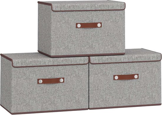 Set van 3 opbergdozen met deksel, opvouwbare stoffen doos met PU ...