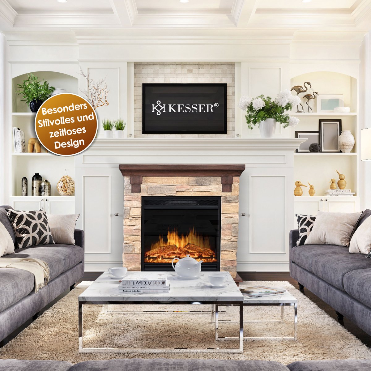 KESSER® Sfeerhaard Elektrisch Haard 1800W met LED Vlammen Dimbaar ...