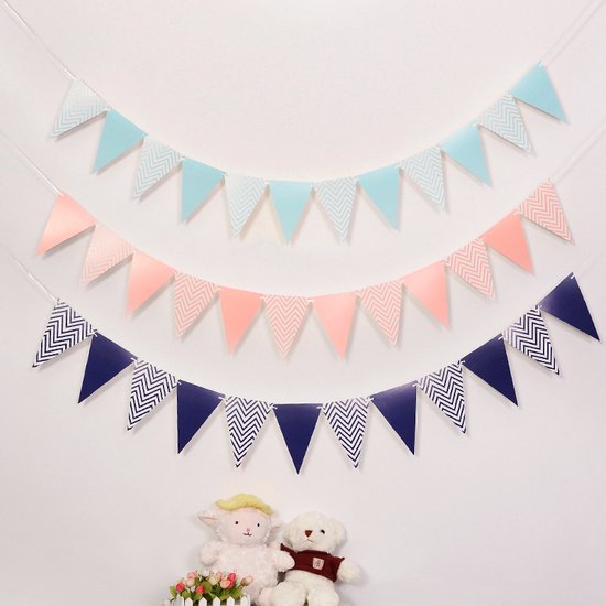 Blauwe vlaggenlijn - vlaggetjes - slinger met wafeltje - geboorte ...