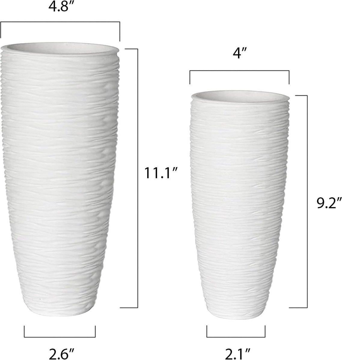 Vaasset, bloemenvaas witte set van 2, en golvende textuur, decoratieve ...