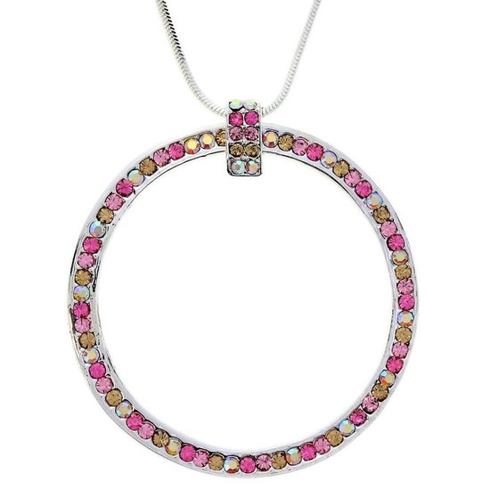 Behave Ketting met ronde hanger en multi-color stenen | bol