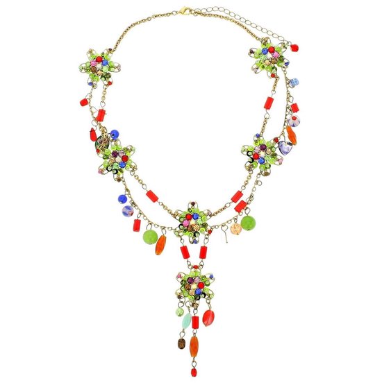 Behave - Gekleurde ketting met bloemen en steentjes - Mode ketting 40 ...