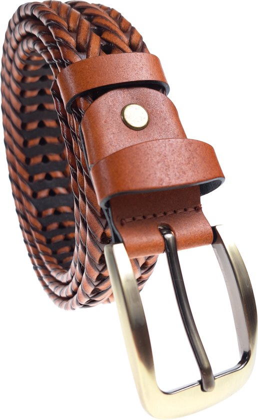 Gevlochten riem 'Maurizio' - Echt leer - Camel - 125cm (maat 110) - XL ...