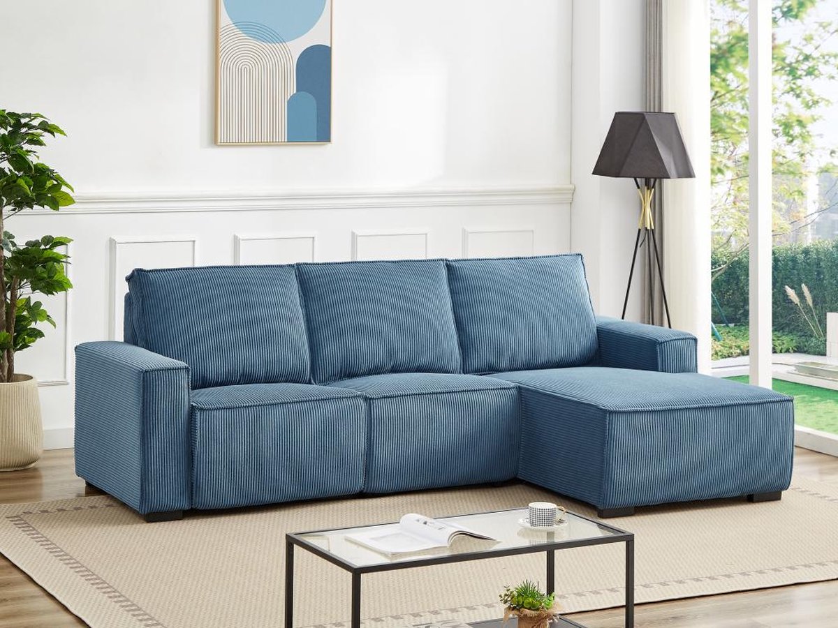 Elektrische relaxhoekbank met rechtse hoek en bekleding in blauw ...