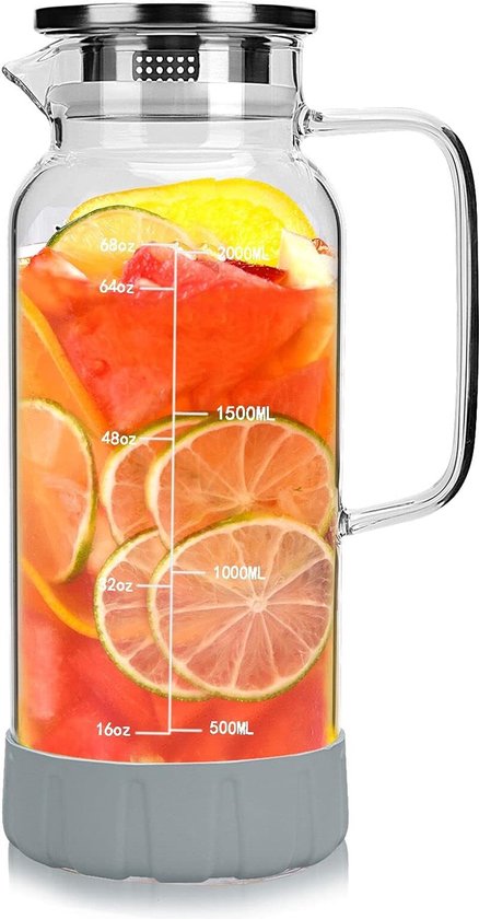 Karaf, 2 liter glazen karaf, karaf met deksel, waterkaraf van ...