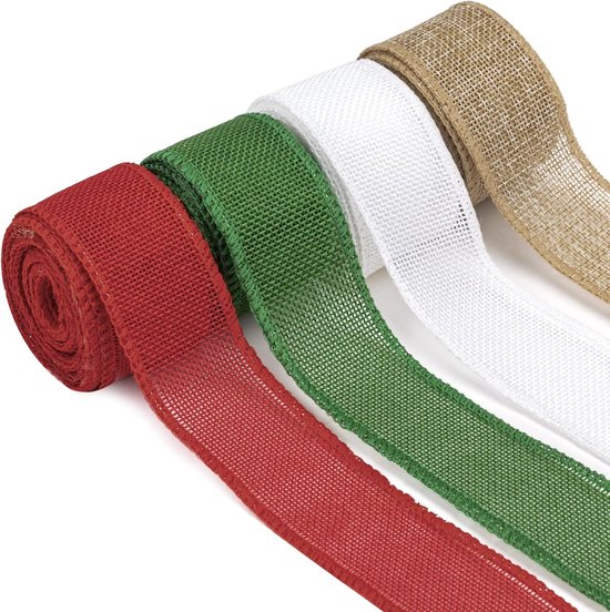 Kerst jute lint set - rood/groen/wit/crème jute lint, 38 mm breed x 4 ...