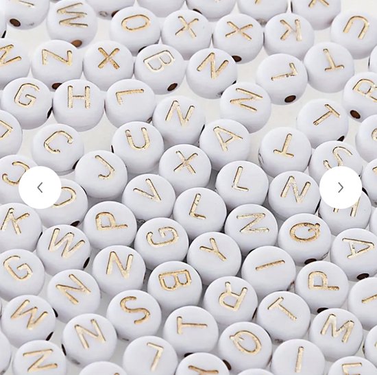 Letter kralen | Alfabetkralen | wit met gouden letters | 75gr | bol