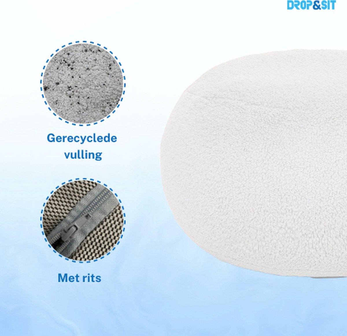 Drop & Sit - Poef - Teddy - Wit - Ø 50 cm | bol