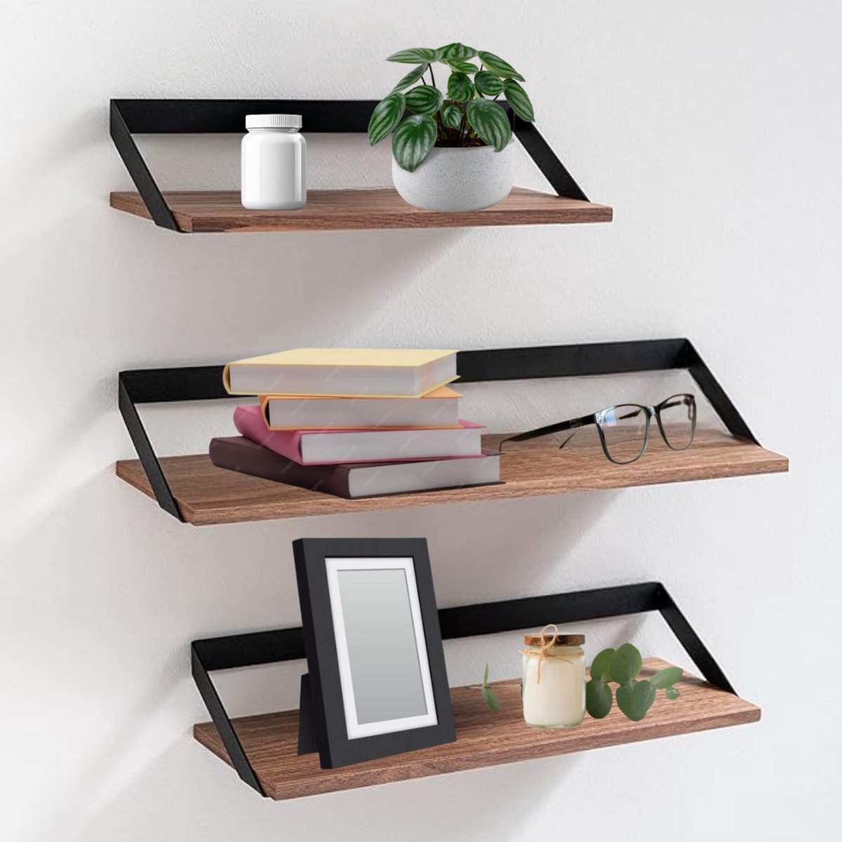 Wandplanken -Finn- | Set van 3 Zwevende Planken Gemaakt van Metaal en ...