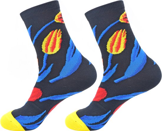 Robin Ruth - Tulpen - Zwart/blauw - Dames sok - Maat 36-42 | bol