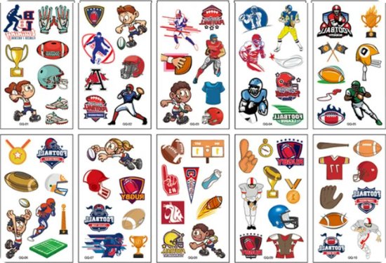 American Football Tattoos - Set van 10 Vellen - Tijdelijke Tattoos ...