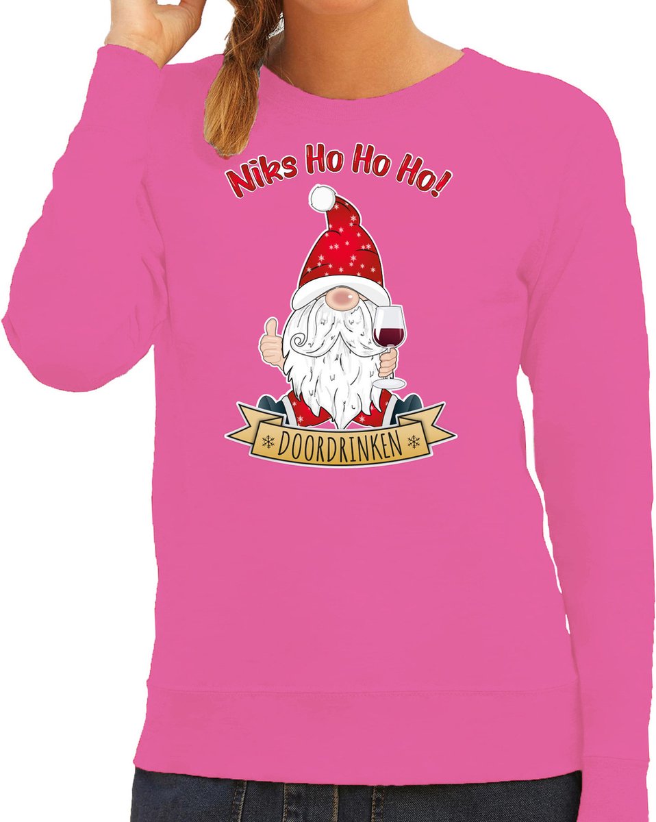 Bellatio Decorations foute kersttrui/sweater dames - Wijn kabouter/gnoom - roze -... | bol