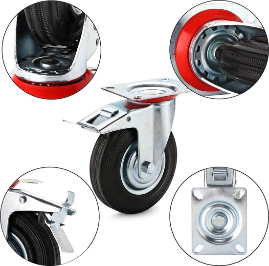 4 roulettes de transport de 125 mm, roulettes pivotantes avec freins, 2 ...