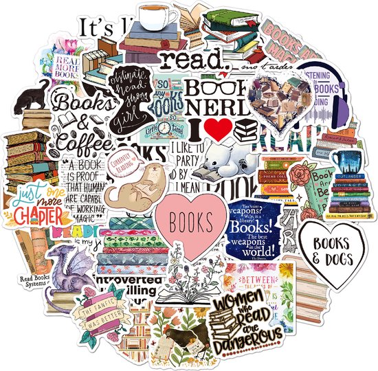 50 Boeken Stickers - Boekenwurm Muurstickers - Geschikt voor muur ...