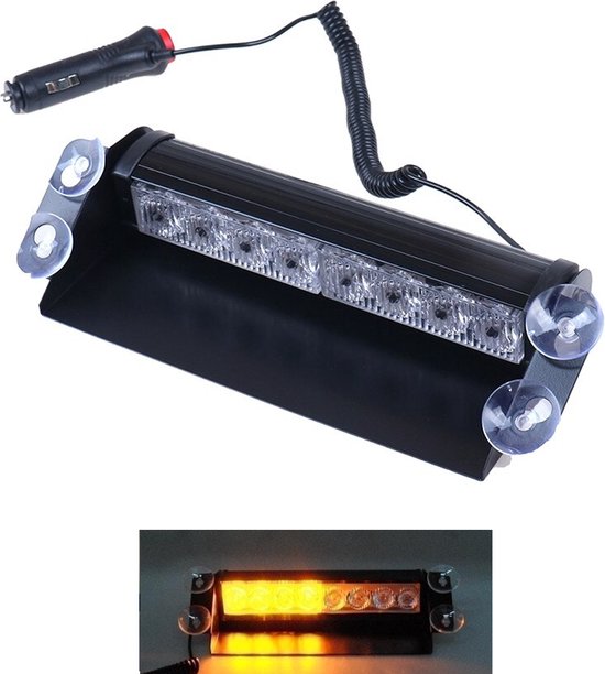 VCTparts Raamflitser Oranje Led Stroboscoop Zwaailicht met Zuignappen en 12V Plug | bol